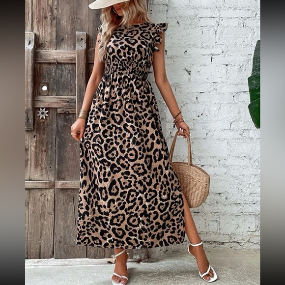 Dresses | Boho Leopard Print Ruffle Trim Dress | Poshmark